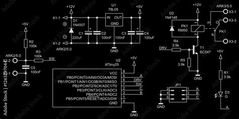 Vector De Stock Schematic Diagram Of Electronic Device On Sheet Of Paper Vector Drawing