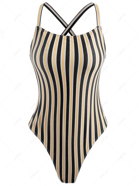 36 Off 2019 Unlined Striped One Piece Swimsuit In Yellow Zaful