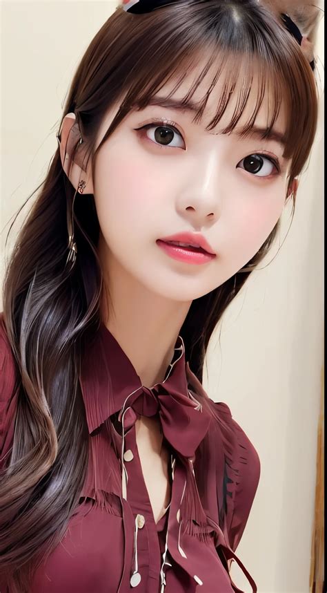 빨간 셔츠와 나비 넥타이를 매고 있는 여성의 클로즈업 Seaart Ai