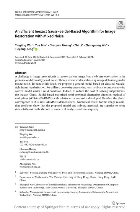 Pdf An Efficient Inexact Gaussseidel Based Algorithm For Image