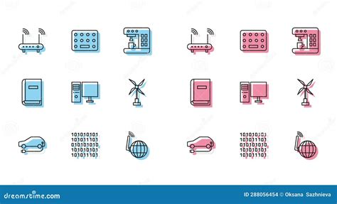 set line electric car binary code router and wi fi signal social