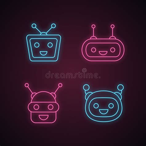 Chatbots Neon Light Icons Set Stock Vector Illustration Of Conversational Dialog