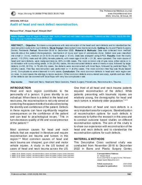 Audit Of Head And Neck Defect Reconstruction