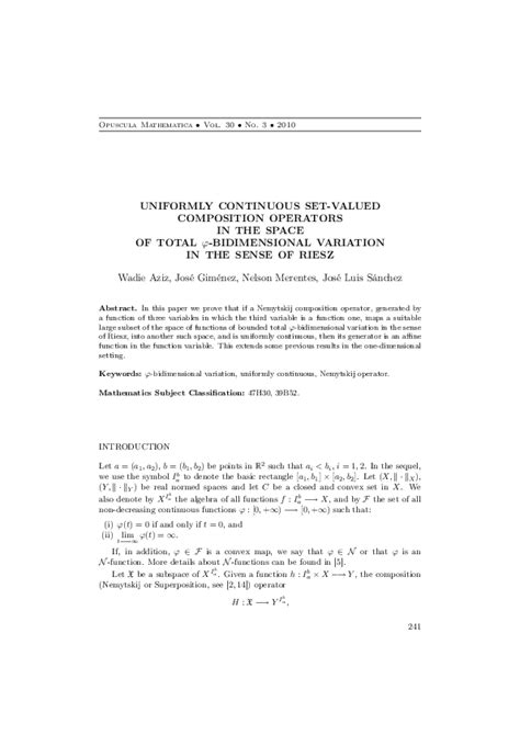Pdf Uniformly Continuous Set Valued Composition Operators In The Space Of Total φ