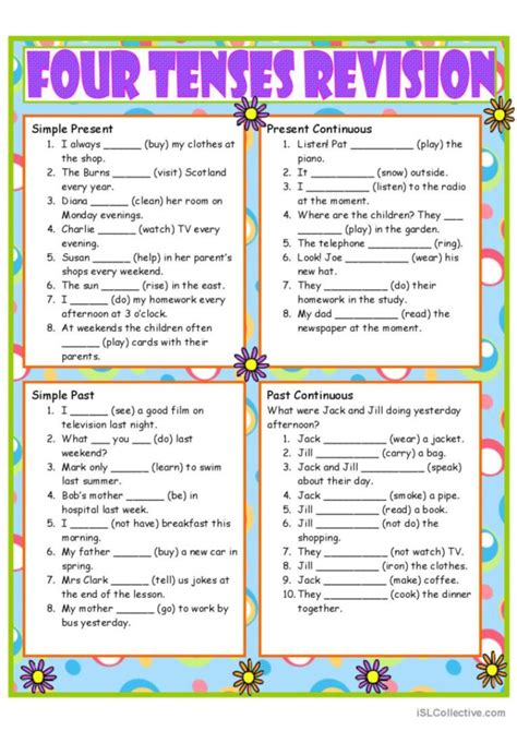 English Grammar Worksheets For Grade 4 Tenses