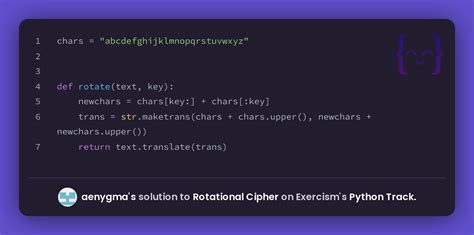 Aenygmas Solution For Rotational Cipher In Python On Exercism