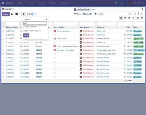 Odoo List View Manager WebKul
