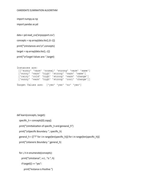 Candidate Elimination In Python Pdf