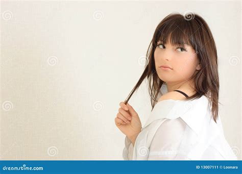 Attractive Girl Plays With Her Hair Stock Image Image Of Attractive