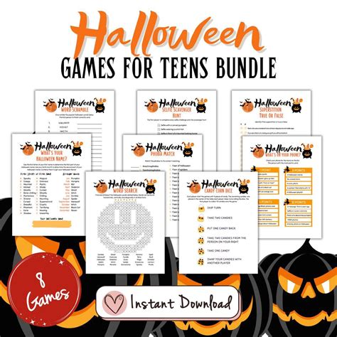 8 X Halloween Games Teens Bundle Halloween Printable Games For Teens