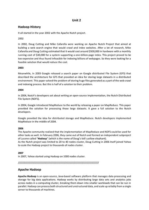 Unit 2big Data Big Data And Deata Anaytics Notes Unit 2 Hadoop History It All Started In