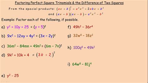 Difference Of Squares And Perfect Square Trinomials