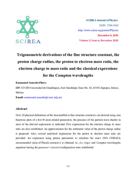 Pdf Trigonometric Derivations Of The Fine Structure Constant The Proton Charge Radius The