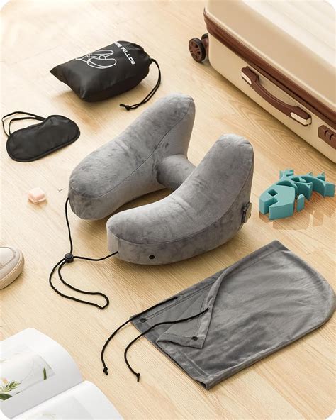 Baffect Inflatable Neck Pillow H Shape Neck Pillow With Hood