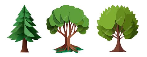 Conjunto De Ilustraciones De árboles Recortados En Papel Vector Premium