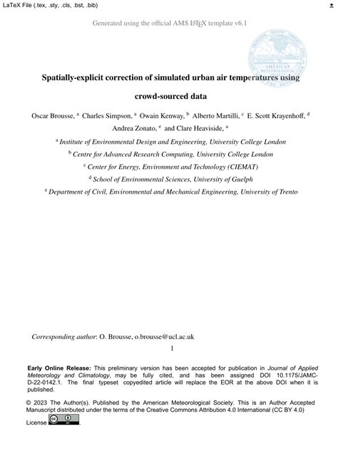 Pdf Spatially Explicit Correction Of Simulated Urban Air Temperatures