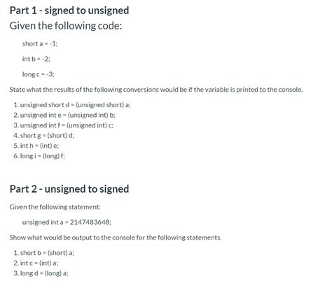 Solved Part 1 Signed To Unsigned Given The Following Code