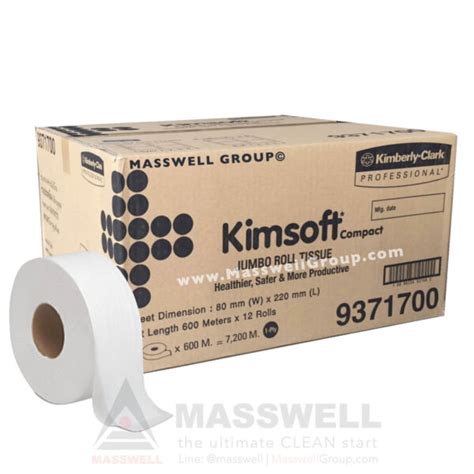 กระดาษชำระม้วนใหญ่ Kimsoft Compact Jrt 1 ชั้น 600 เมตร 12ม้วน