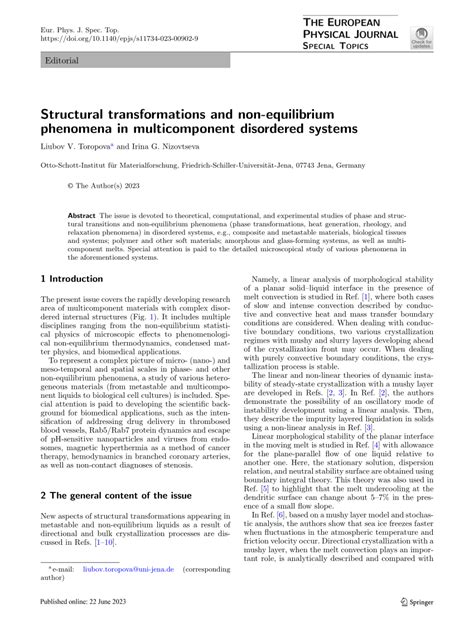 Pdf Structural Transformations And Non Equilibrium Phenomena In Multicomponent Disordered Systems