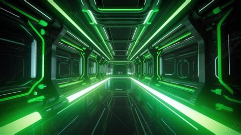 생생한 녹색 네온 조명 배경으로 조명된 시원하고 미래 지향적인 Cgi 터널 3d 렌더링 하고 배경 네온 배경 렌더링 배경 이미지 Hd 하고 네온 렌더링 배경 사진