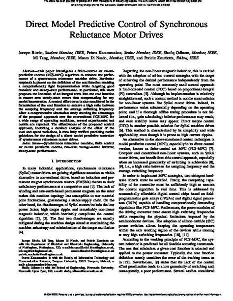 Direct Model Predictive Control Of Synchronous Reluctance Motor Drives