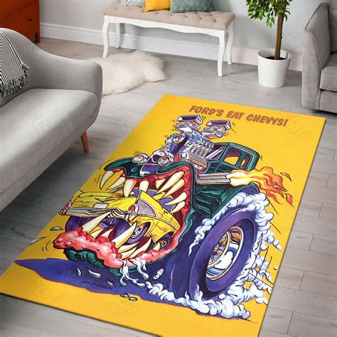 Fords Eat Chevys For Breakfast Hot Rod Rat Fink Rug Hot Rod Rug For