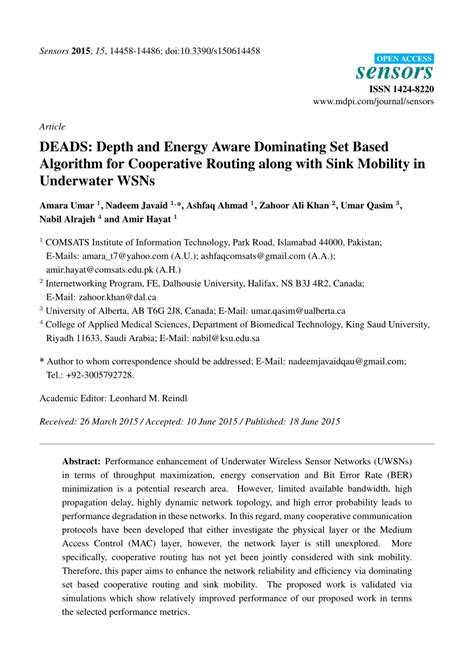 Pdf Deads Depth And Energy Aware Dominating Set Based Algorithm For Cooperative Routing Along