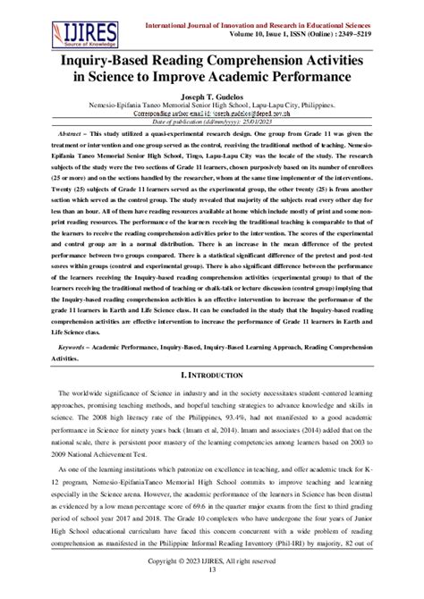 Pdf Inquiry Based Reading Comprehension Activities In Science To