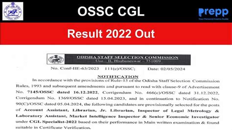 OSSC CGL Result 2022 Released At Ossc Gov In Download Group B And C Selection List PDF