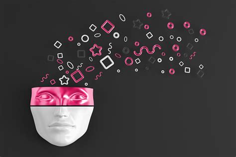 다른 방향으로 비행 폭발 기하학적 모양과 벽에 여자의 머리의 마스크 3d 일러스트레이션 단일 이미지에 대한 스톡 사진 및 기타 이미지 단일 이미지 사람 얼굴 예술