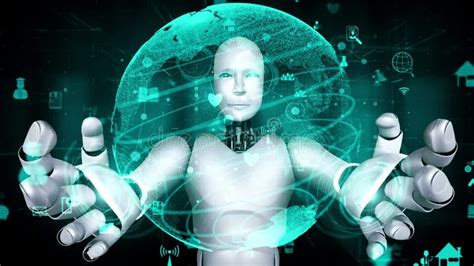 Internet Connection Controlled By Ai Robot Huminoid And Machine