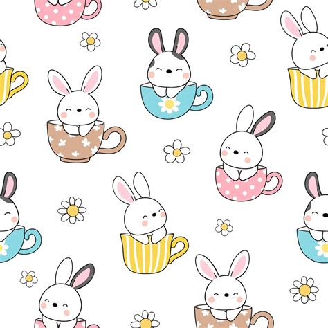 Premium Vector Seamless Pattern Bunny In Sweet Cup For Easter And Spring