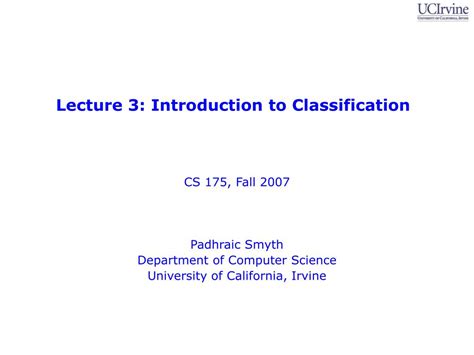 Ppt Lecture 3 Introduction To Classification Powerpoint Presentation