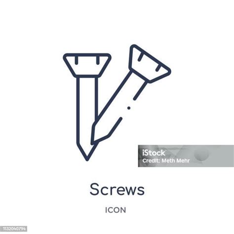 건설 도구 개요 컬렉션에서 선형 나사 아이콘입니다 얇은 라인 나사 벡터 흰색 배경에 고립 스크류 트 렌 디 일러스트레이션 강철에