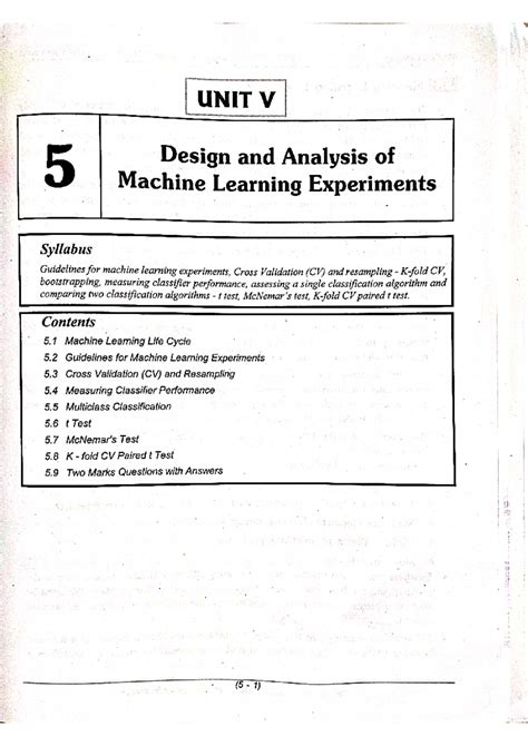 Machine Learning 5th Unit UNIT V 5 Design And Analysis Of Machine Learning Experiments