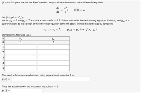 Solved Point Suppose That We Use Euler S Method To Chegg