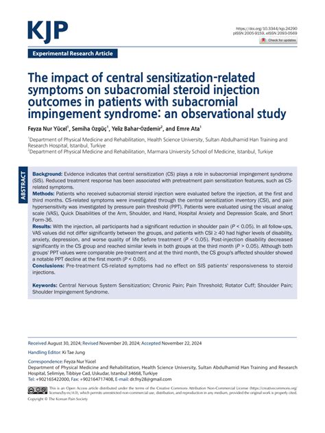 Pdf The Impact Of Central Sensitization Related Symptoms On Subacromial Steroid Injection
