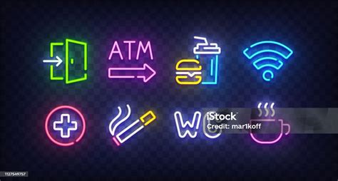 절연 네온 사인 밝은 간판 라이트 배너 네온 격리 아이콘 상징입니다 입력 현금 푸드 코트 흡연 구역 화장실 Wifi를 카페 병원