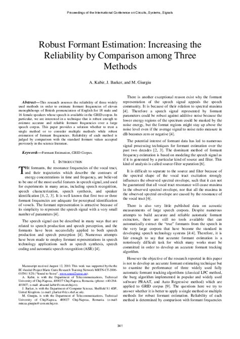 Pdf Robust Formant Estimation Increasing The Reliability By
