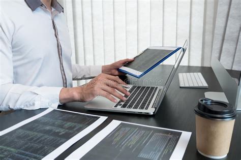 Programmer Man Working With Computer Programming Professional Development And Coding