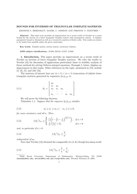 Pdf Bounds For Inverses Of Triangular Toeplitz Matrices