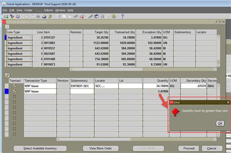 Batch Material Exceptions Qty Must Be Greater Than Zero — Oracle Mosc