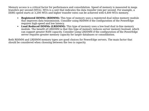 Overview Of Poweredge Server Memory Accelerate Oracle Databases And