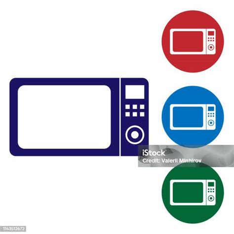 파란색 전자 렌지 아이콘 흰색 배경에 고립입니다 가전 제품 아이콘입니다 원 버튼의 색상 아이콘을 설정 합니다 벡터 일러스트 가정