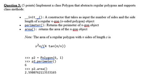 Solved Question 3 5 Points Implement A Class Polygon That