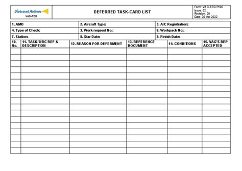 Vag Ted F166 Iss02 Rev 00 Deferred Task Card List Pdf