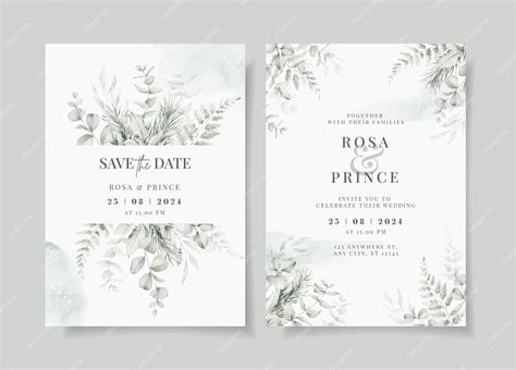 Зелёный акварель шаблон приглашения на свадьбу Премиум вектор