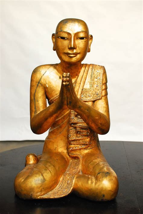 Pair Of Carved Giltwood Buddhist Temple Monk Statues At 1stdibs Monk Statues For Sale