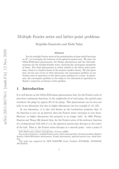 Pdf Multiple Fourier Series And Lattice Point Problems · Problem On The Fourier Series Of The