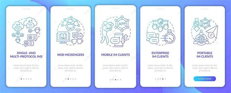 Onboarding Mobile App Page Screen Featuring Blue Gradient And Various Types Of Messaging